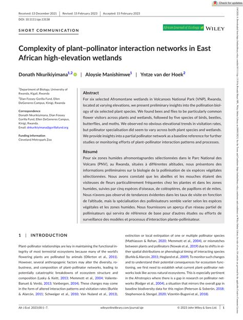 Pdf African Journal Of Ecology 2023 Nkurikiyimana Complexity Of