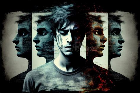 Person With Multiple Personalities Experiencing Different Symptoms Of Schizophrenia Stock