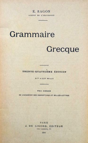 Grammaire Grecque Von Ragon E Good Hard Cover Livraria Castro E Silva
