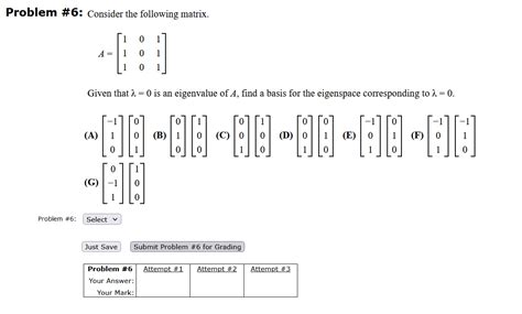 Solved Problem Consider The Following Matrix Chegg Com