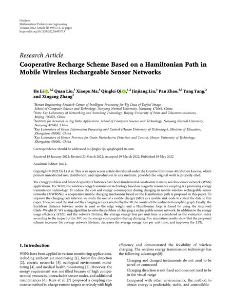 Pdf Cooperative Recharge Scheme Based On A Hamiltonian Path In Mobile Wireless Rechargeable