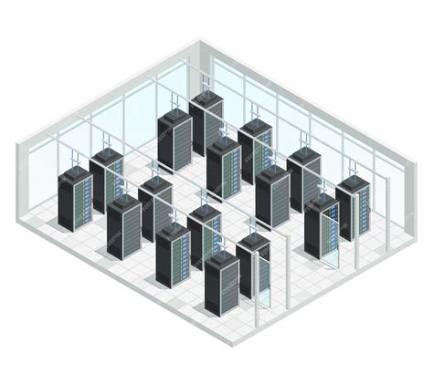 데이터 센터 서버 클라우드 컴퓨팅 아이소 메트릭 인테리어 구성 무료 벡터