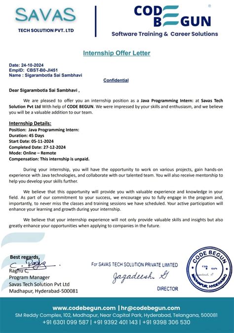 Sai Sambhavi Sigarambotla On Linkedin Internship Java