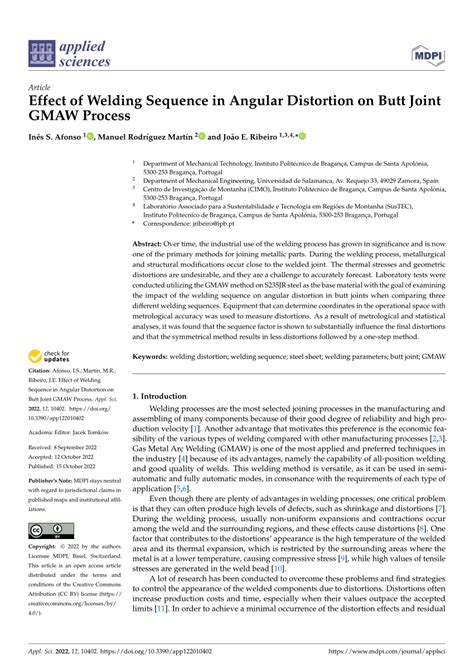 Pdf Effect Of Welding Sequence In Angular Distortion On Butt Joint Gmaw Process