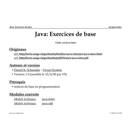 java exercices de base