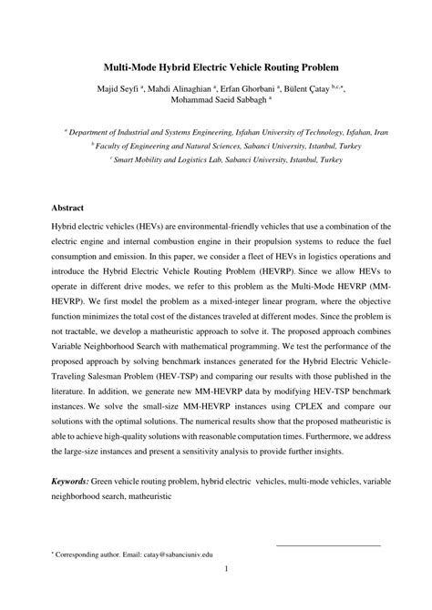 Pdf Multi Mode Hybrid Electric Vehicle Routing Problem