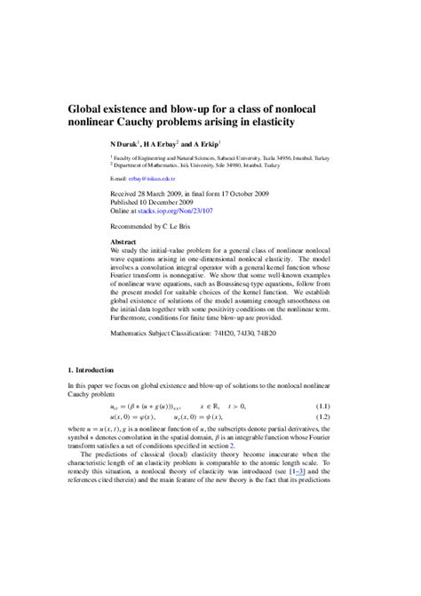 Pdf Global Existence And Blow Up For A Class Of Nonlocal Nonlinear Cauchy Problems Arising In