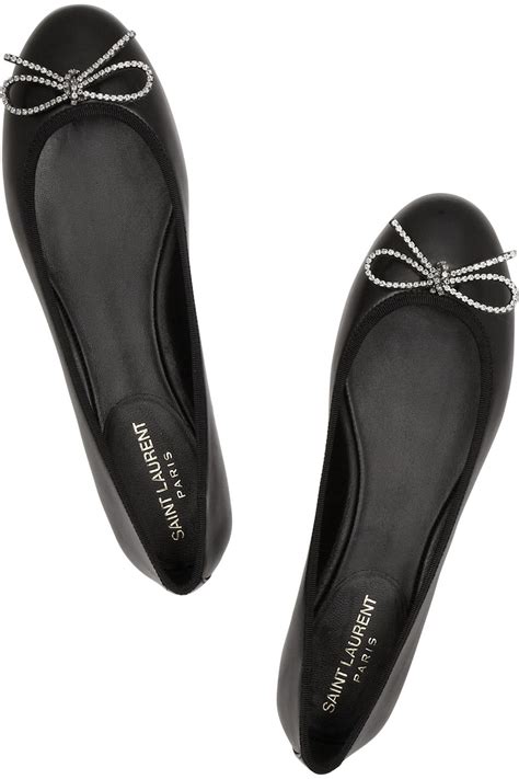 Lyst Saint Laurent Bow Embellished Leather Ballet Flats In Black