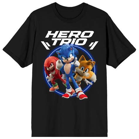 Sonic 3 Movie Hero Trio Mens Black Crew Neck Short Sleeve T Shirt