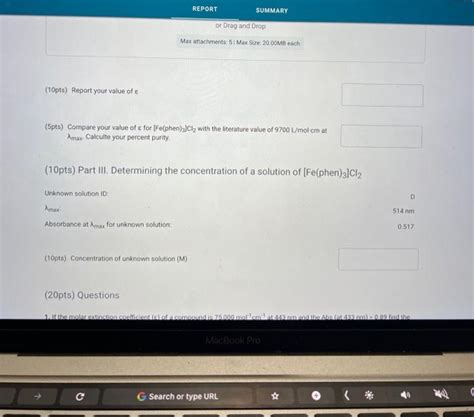 Solved Part I Data Entry 2pt Mass Of Your [fe Phen 3]cl2
