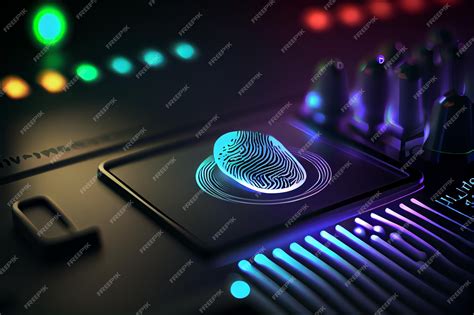 Premium Photo Biometrics Identification And Cyber Security Concept Glowing Neon Fingerprint On