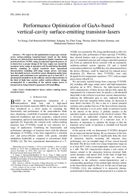 Pdf Performance Optimization Of Gaas Based Vertical Cavity Surface Emitting Transistor Lasers