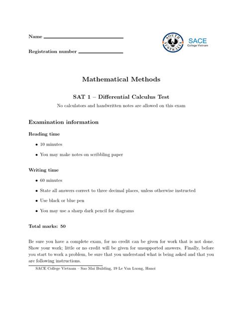 2023 Sat 1 Examination Pdf Tangent Differential Calculus