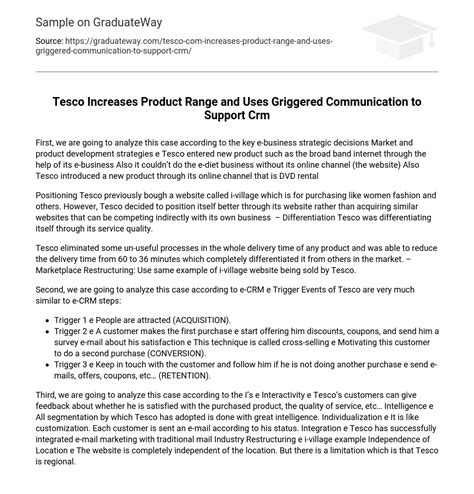 ⇉tesco Increases Product Range And Uses Griggered Communication To Support Crm Essay Example