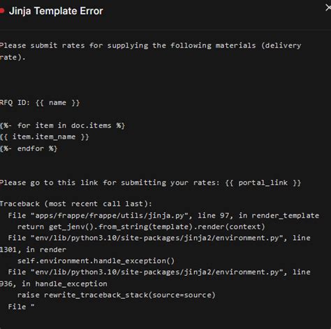 Jinja Template Failed In Email Template For Rfq Frappe Forum
