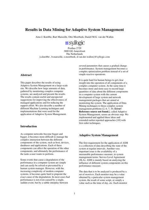 Pdf Results In Data Mining For Adaptive System Management