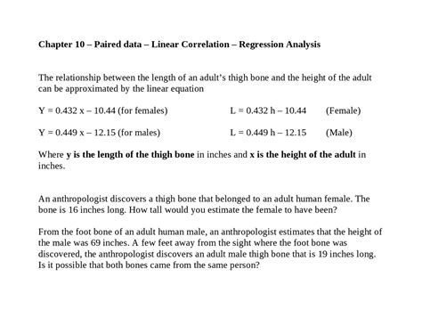 Paired Data Linear Correlation And Regression Analysis Notes Ma
