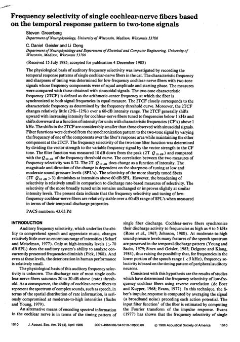 pdf frequency selectivity of single cochlear nerve fibers based on