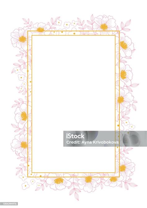 윤곽 핑크 꽃꽃 꽃 의 벡터 그림 엽서 결혼 초대장 감사 카드로 적합한 텍스트 프레임 0명에 대한 스톡 벡터 아트 및 기타 이미지 Istock