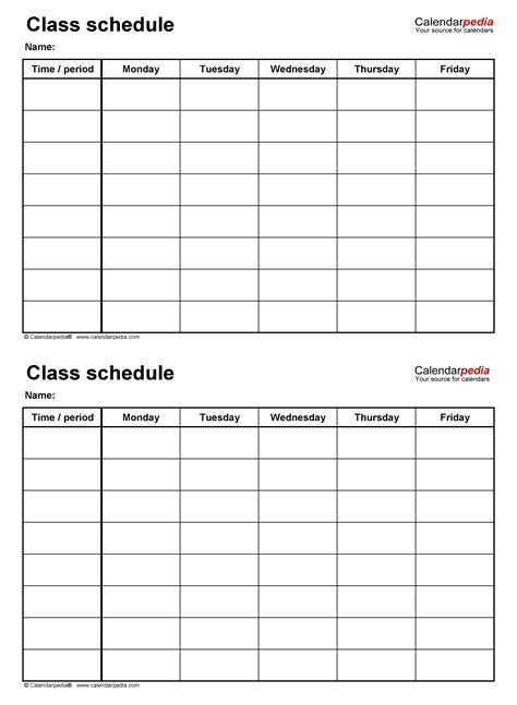 Free Class Schedules For Microsoft Excel Templates