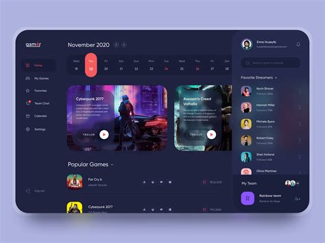 Game Dashboard On Behance