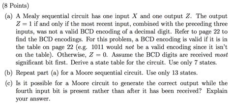 solved 8 points a a mealy sequential circuit has one