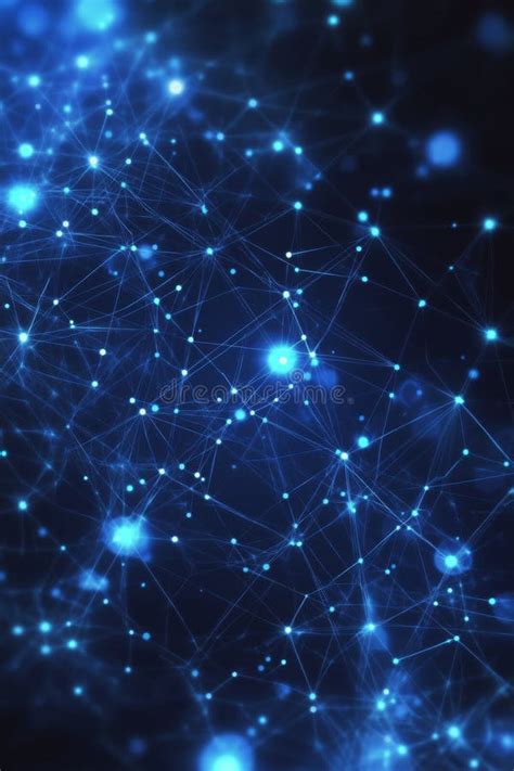 Abstract Representation Of A Blue Glowing Network With Connecting Nodes On A Dark Background