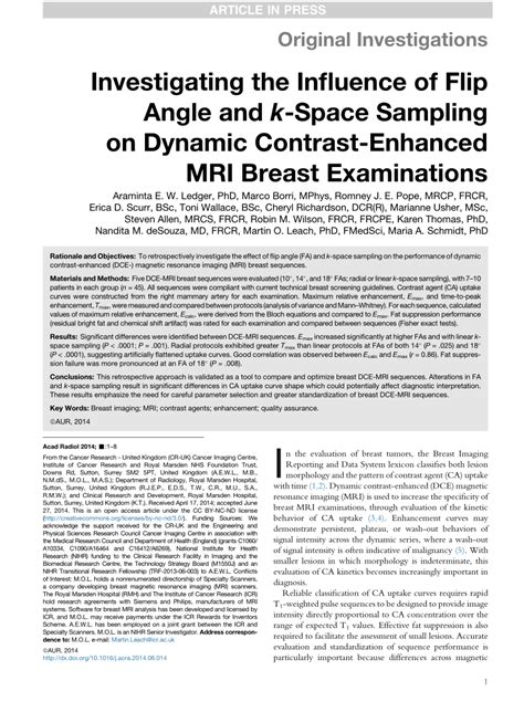 Pdf Investigating The Influence Of Flip Angle And K Space Sampling On Dynamic Contrast