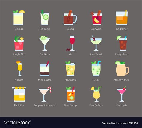 Cocktail Icon Set 4 Alcoholic Mixed Drink Vector Image