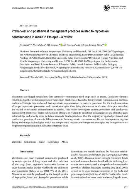 Pdf Preharvest And Postharvest Management Practices Related To Mycotoxin Contamination In