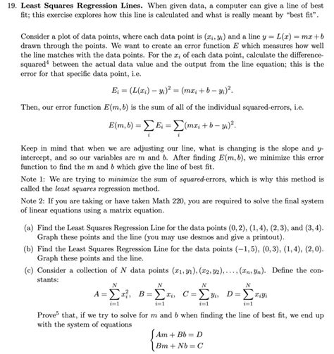 Solved Least Squares Regression Lines When Given Data Chegg