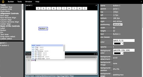 auto complete via swank keyword coloring new event dialog in clog r common lisp