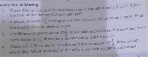 Solve The Following Three Fifth Of A Sum Of Money Was Shared Equally Am