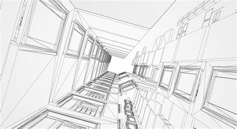 아키텍처 라인 배경입니다 건물 구성 스케치 벡터 추상화 현대 도시 3d 프로젝트 기술 기하학적 그리드 와이어 블루프린트 하우스