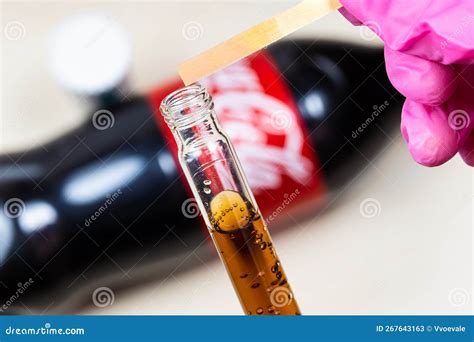 Pink Litmus Indicator Shows Acidity Of Coca Cola Editorial Stock Photo Image Of Chemist