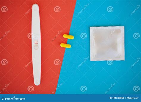 Pregnancy Test The Result Is Positive With Two Strips And Condo Stock