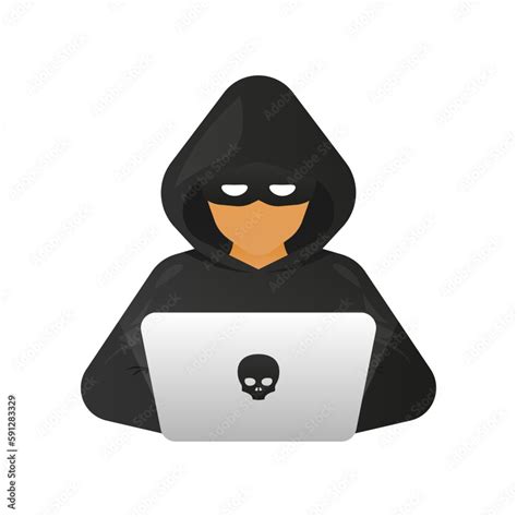 Hacker Cyber Criminal With Laptop Stealing User Personal Data Hacker Attack And Web Security