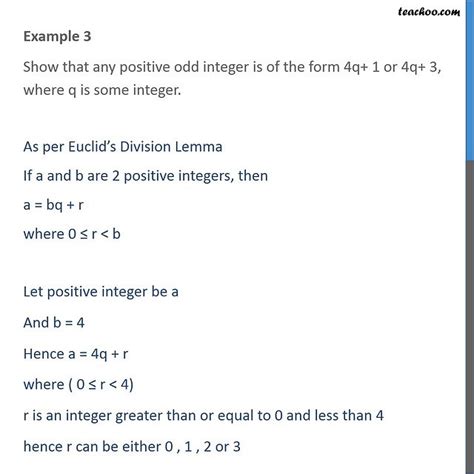 Question 3 Show That Any Positive Odd Integer Is Of Form 4q 1