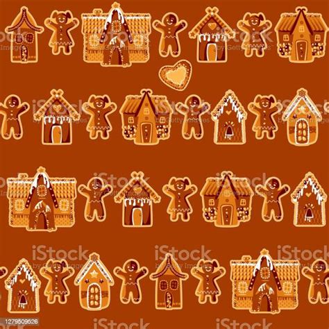 다양한 진저 브레드 하우스와 축제 진저 브레드 쿠키 크리스마스 전통 매끄러운 배경 패턴 0명에 대한 스톡 벡터 아트 및 기타 이미지 Istock