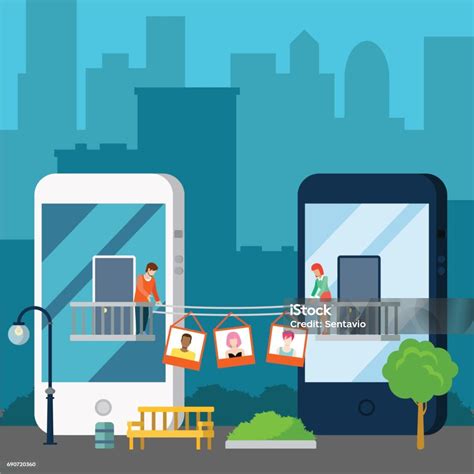 평면 아이소메트릭 커플 사진 거 대 한 스마트폰 건물 도시 배경과 거리 외부 벡터 일러스트 레이 션에 발코니에 서 있는 공유 3d 아이소메트리 온라인 데이트 가상 사랑