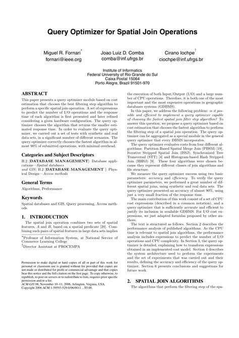 Pdf Query Optimizer For Spatial Join Operations