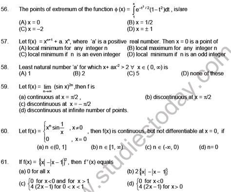 Jee Mathematics Limits Continuity And Differentiability Mcqs Set A With