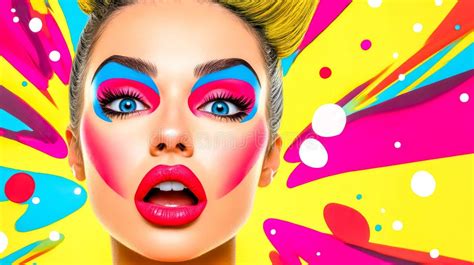 Pop Art Model Showing Colorful Make Up And Hairstyle On Abstract Background Stock Image Image