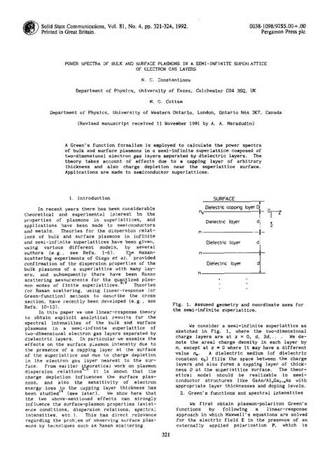Pdf Power Spectra Of Bulk And Surface Plasmons In A Semi Infinite Superlattice Of Electron Gas