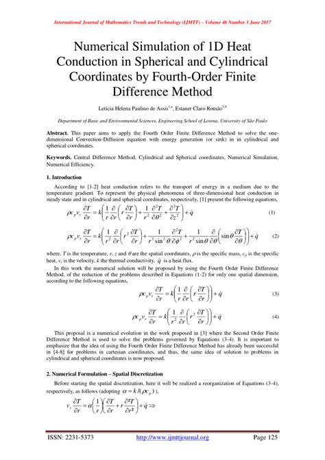 pdf numerical simulation of 1d heat conduction in spherical and cylindrical coordinates by