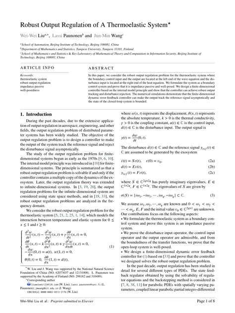 pdf robust output regulation of a thermoelastic system