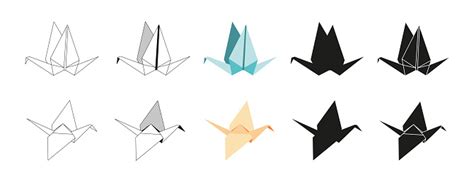 종이 접기 크레인 접힌 종이 모양입니다 평면 일러스트 세트입니다 선 그래픽 색상 및 검은색 실루엣 아이콘 개체 그룹에 대한 스톡 벡터 아트 및 기타 이미지 Istock