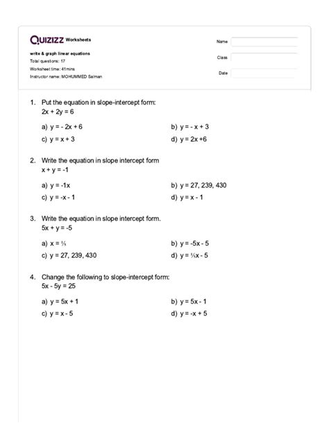 Graph Linear Equations Q Key 002 Pdf