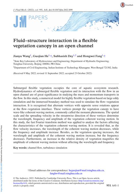 Pdf Fluid Structure Interaction In A Flexible Vegetation Canopy In An