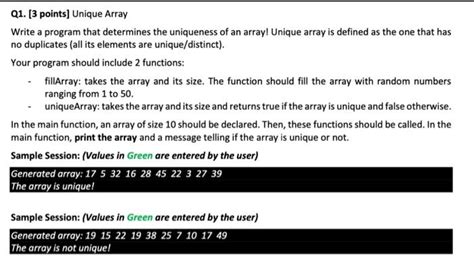 Solved A1 1 Points Unisue Array Write A Progam That